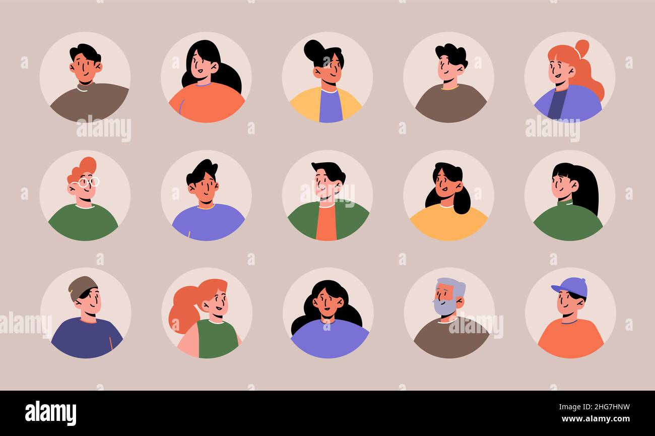 Avatars set with people face for social media or profile in app. Vector ...