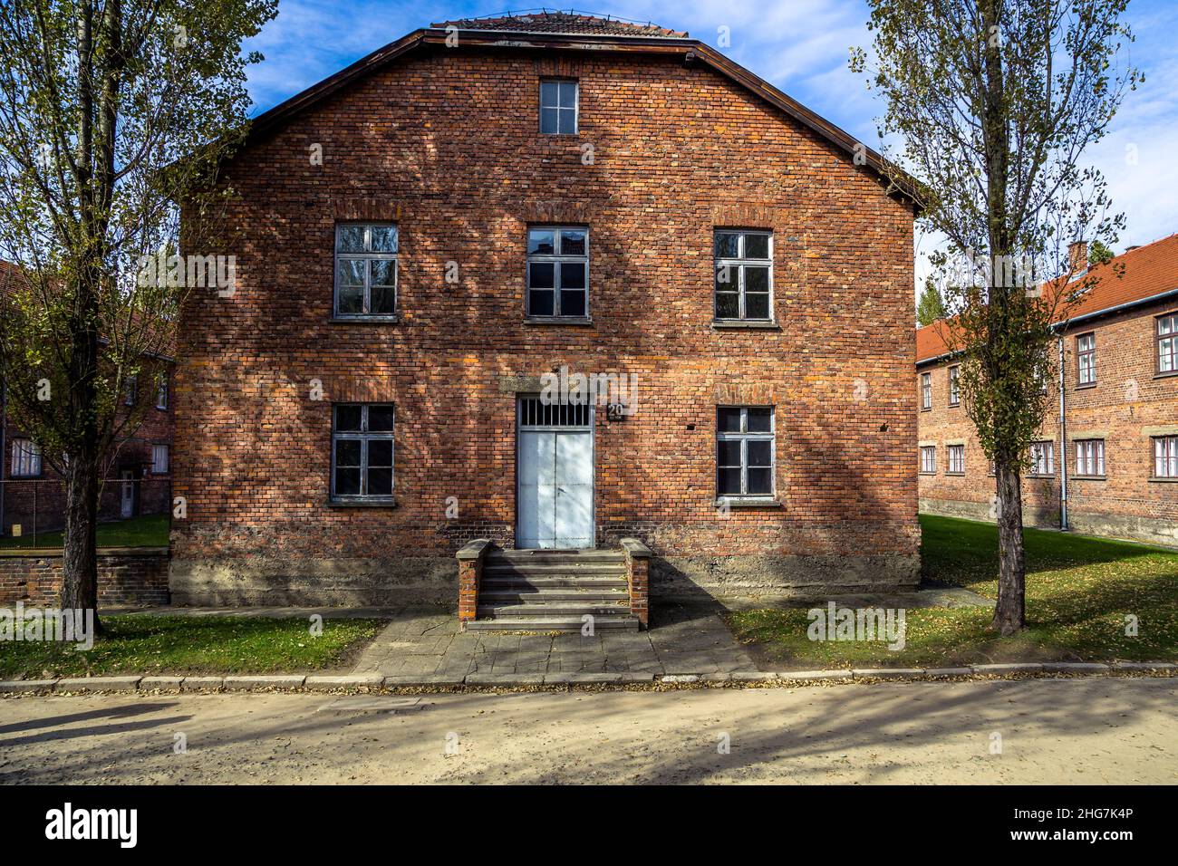Front brick house view, Auschwitz Birkenau Concentration Camp, Poland ...