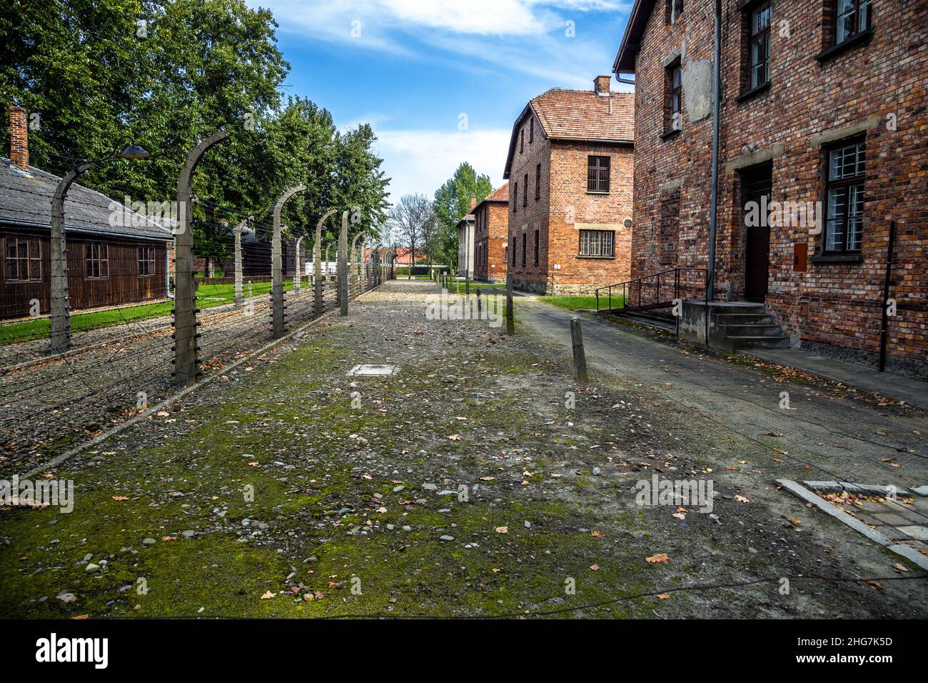 Electric fence courtyard, Auschwitz Birkenau Concentration Camp Poland ...