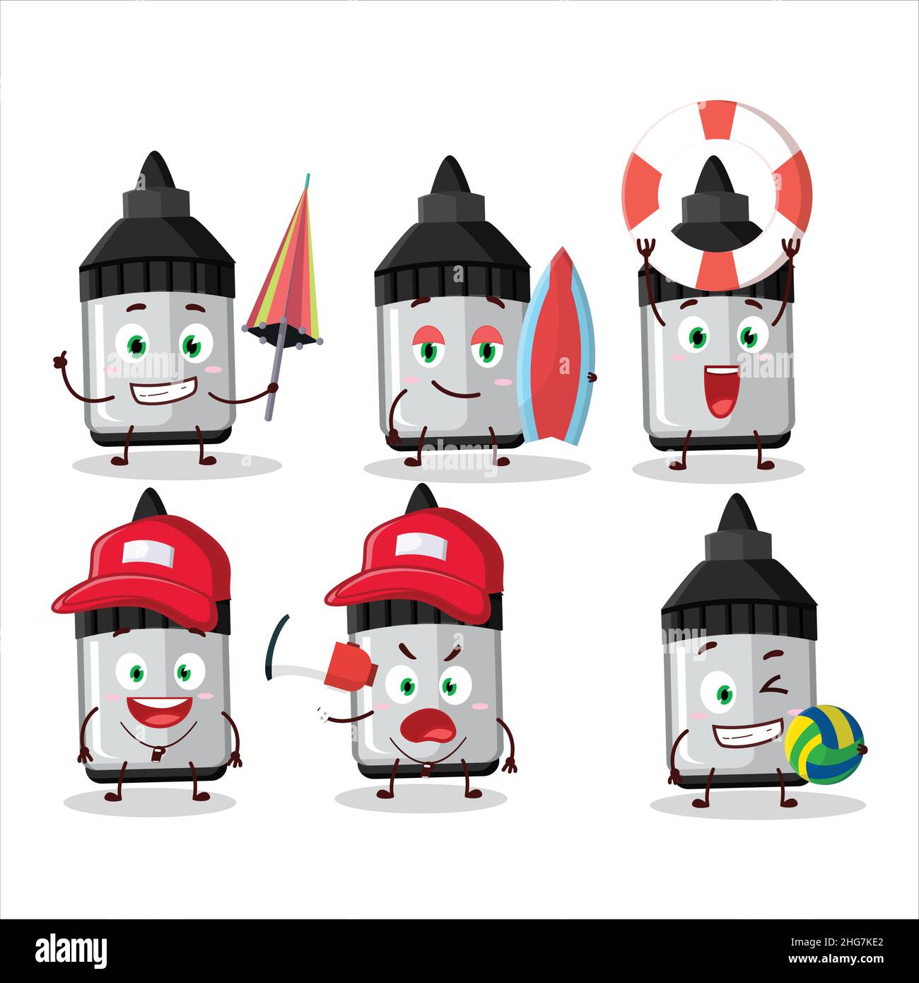 Happy Face whiteboard marker cartoon character playing on a beach ...