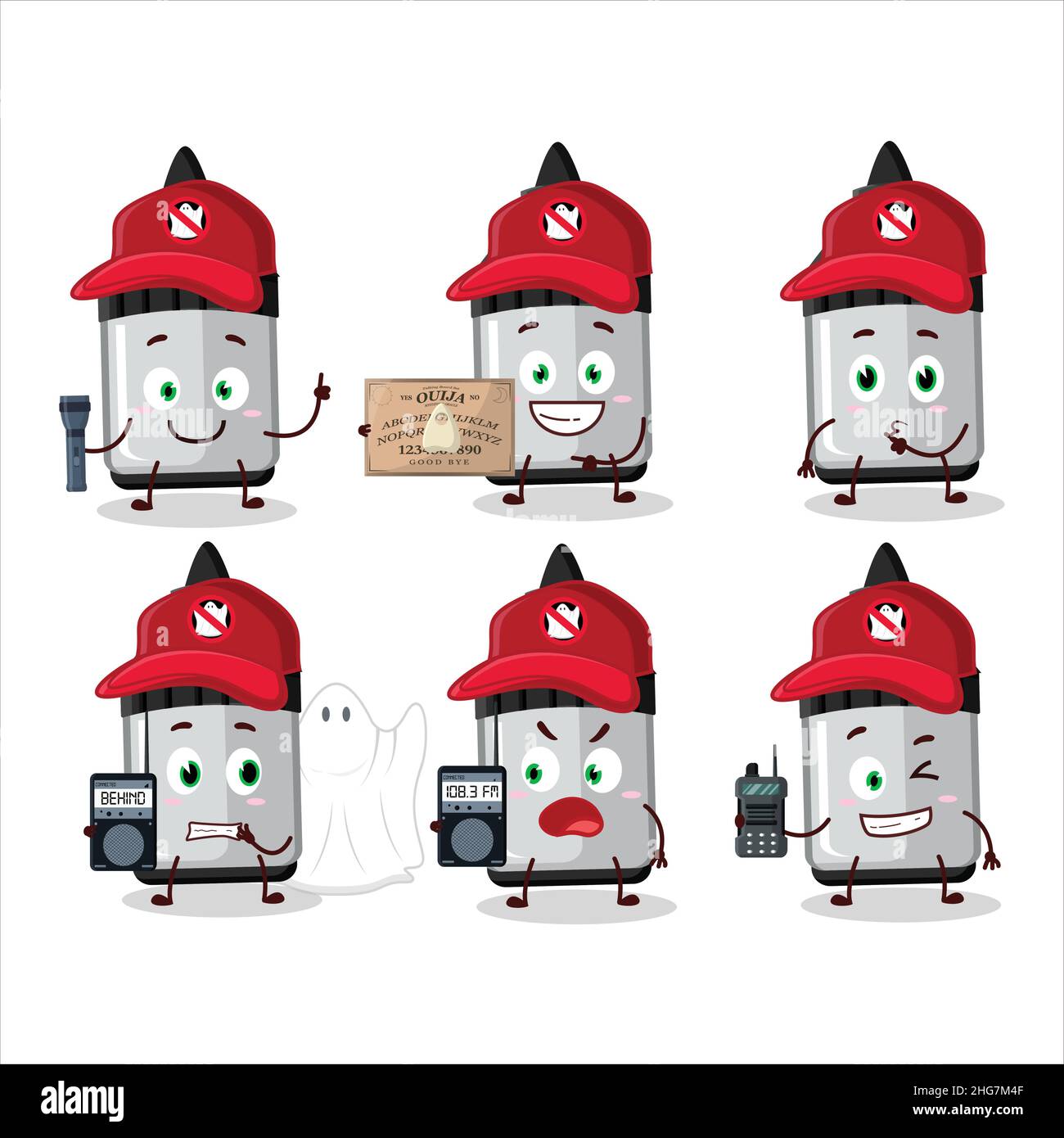 Ghost hunter cartoon whiteboard marker character using camera. Vector ...