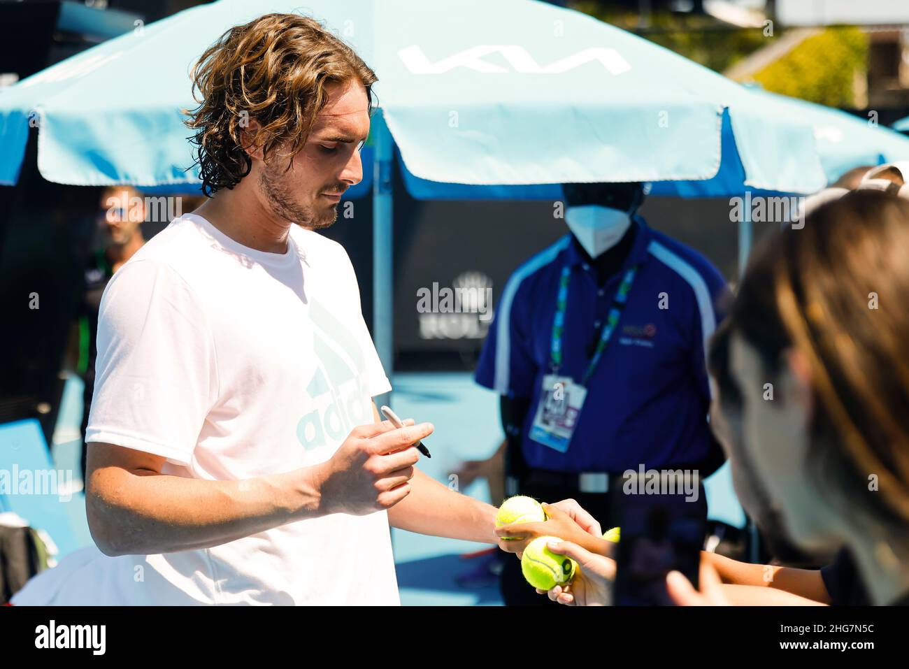 Melbourne, Australia, 19th Jan, 2022. The greek tennis player Stefanos ...