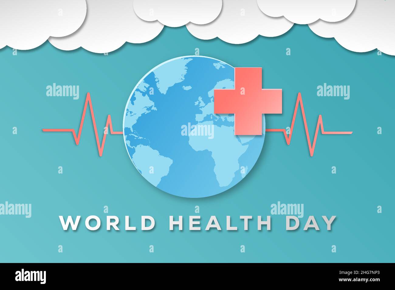 world health day with heart beat pulse in paper art style Stock Vector ...