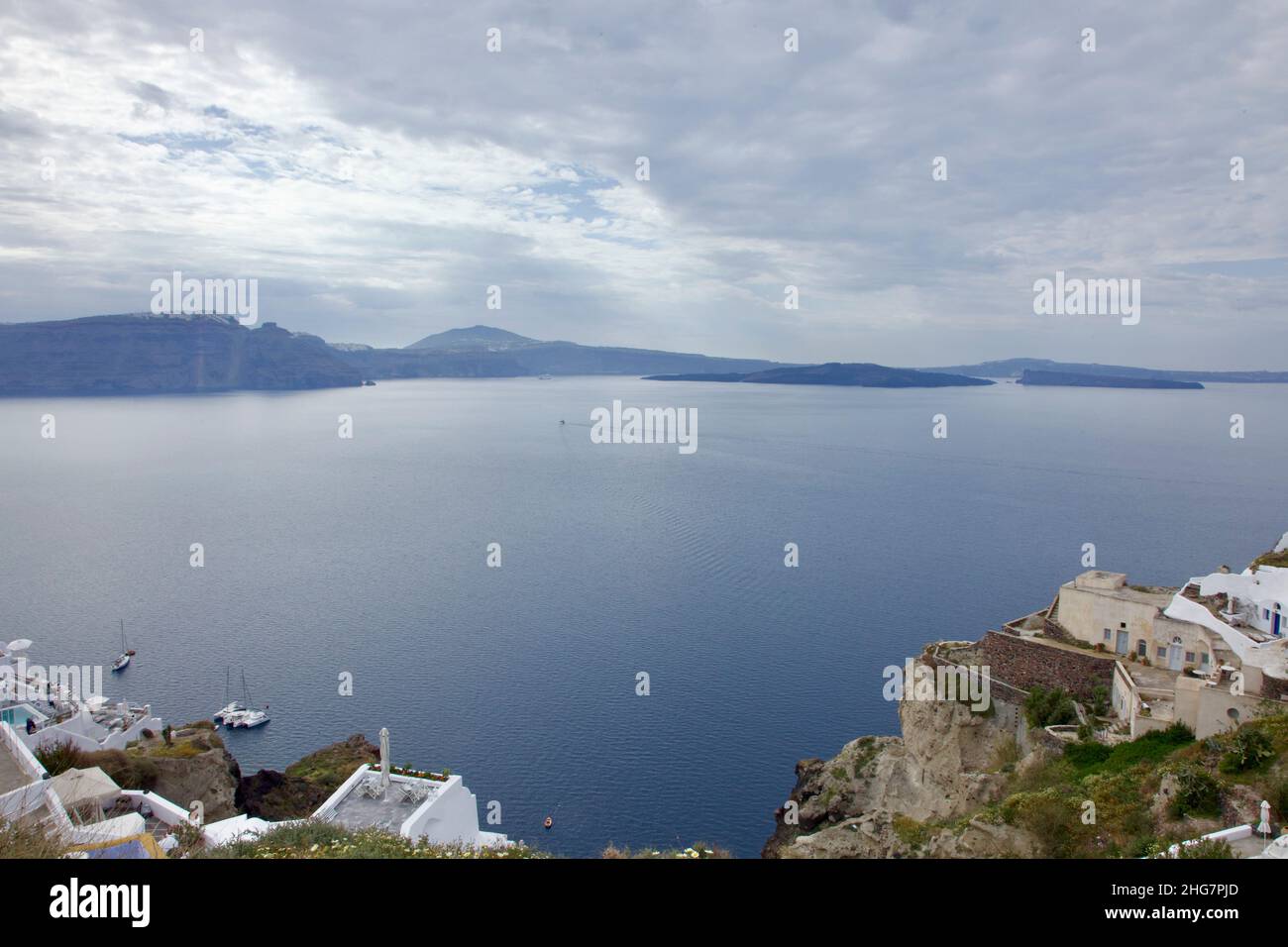 Caldera View from Oia, Houses, Boasts and Clouds, Santorini, Greece ...