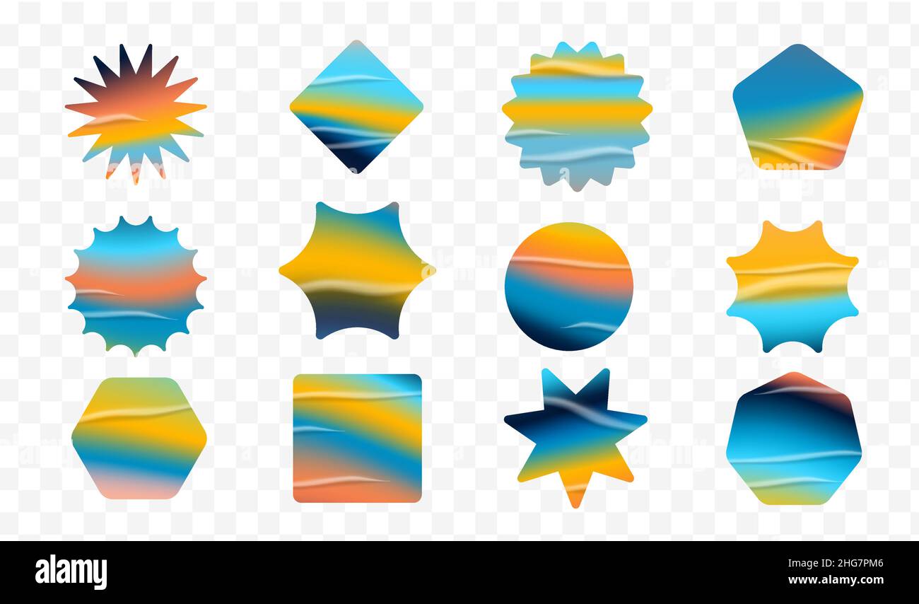 Blank stickers set. Empty colorful patches mockups with wrinkles ...