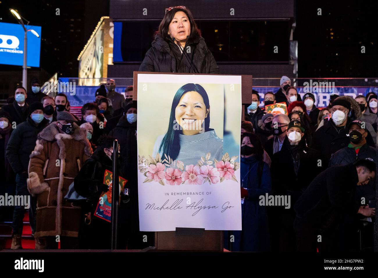 Congresswoman Grace Meng speaks at a candlelight vigil for Michelle ...