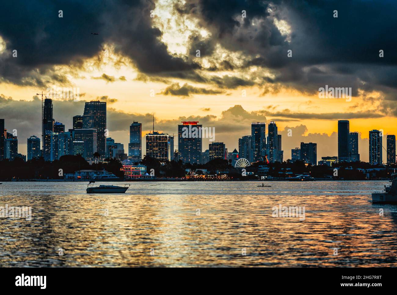 sunset miami skyline clouds sky city Stock Photo - Alamy
