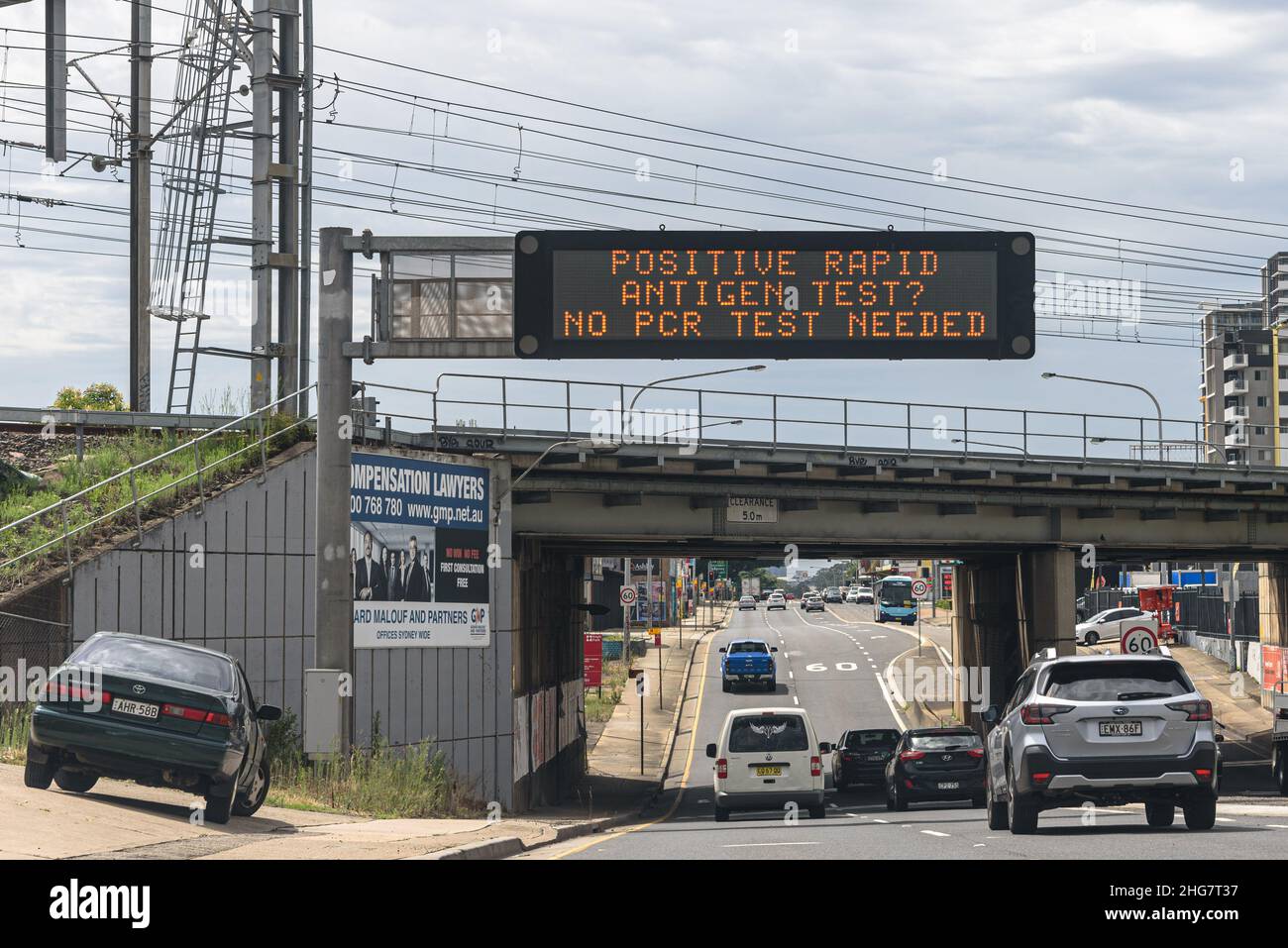 A road sign about rapid antigen tests in Parramatta, Australia on 15 ...