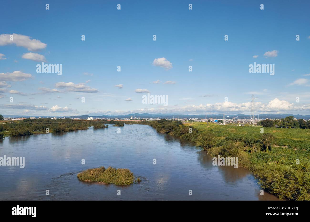 Landscapes of countryside Japan with river in central Honshu as seen ...