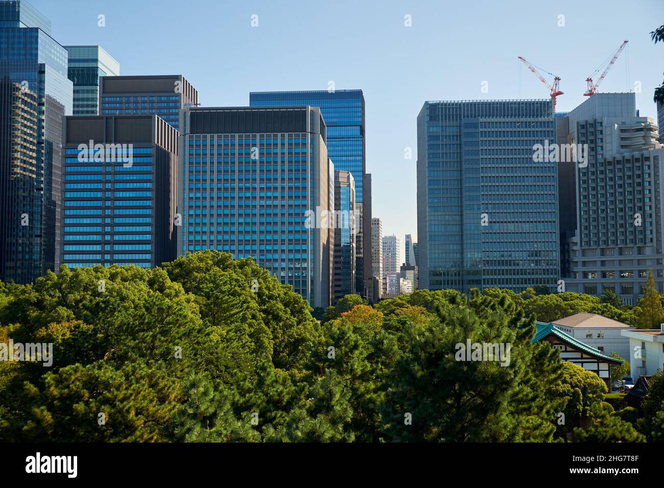 Skyscrapers of Marunouchi commercial and financial district, viewed ...