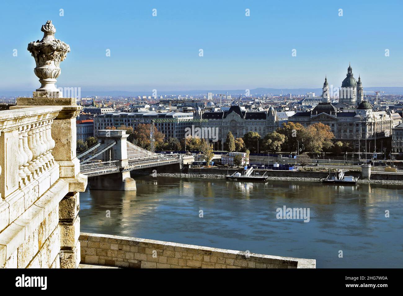 Danube river, chain bridge and Istvan basilica panoramic view, Budapest ...