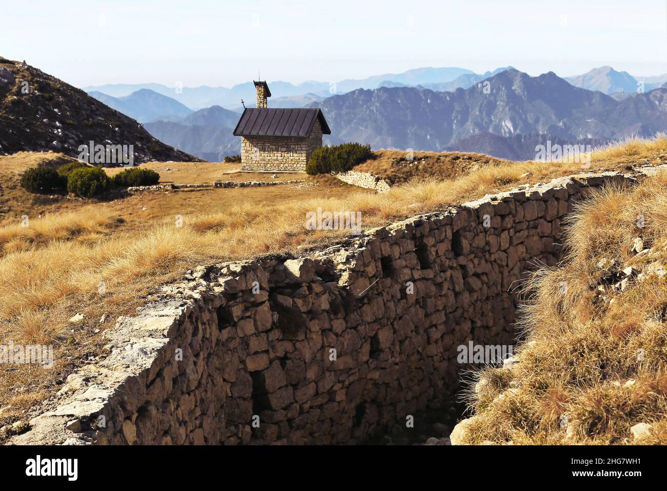 Second war word trench in italian mountains front line, Trentino Stock ...