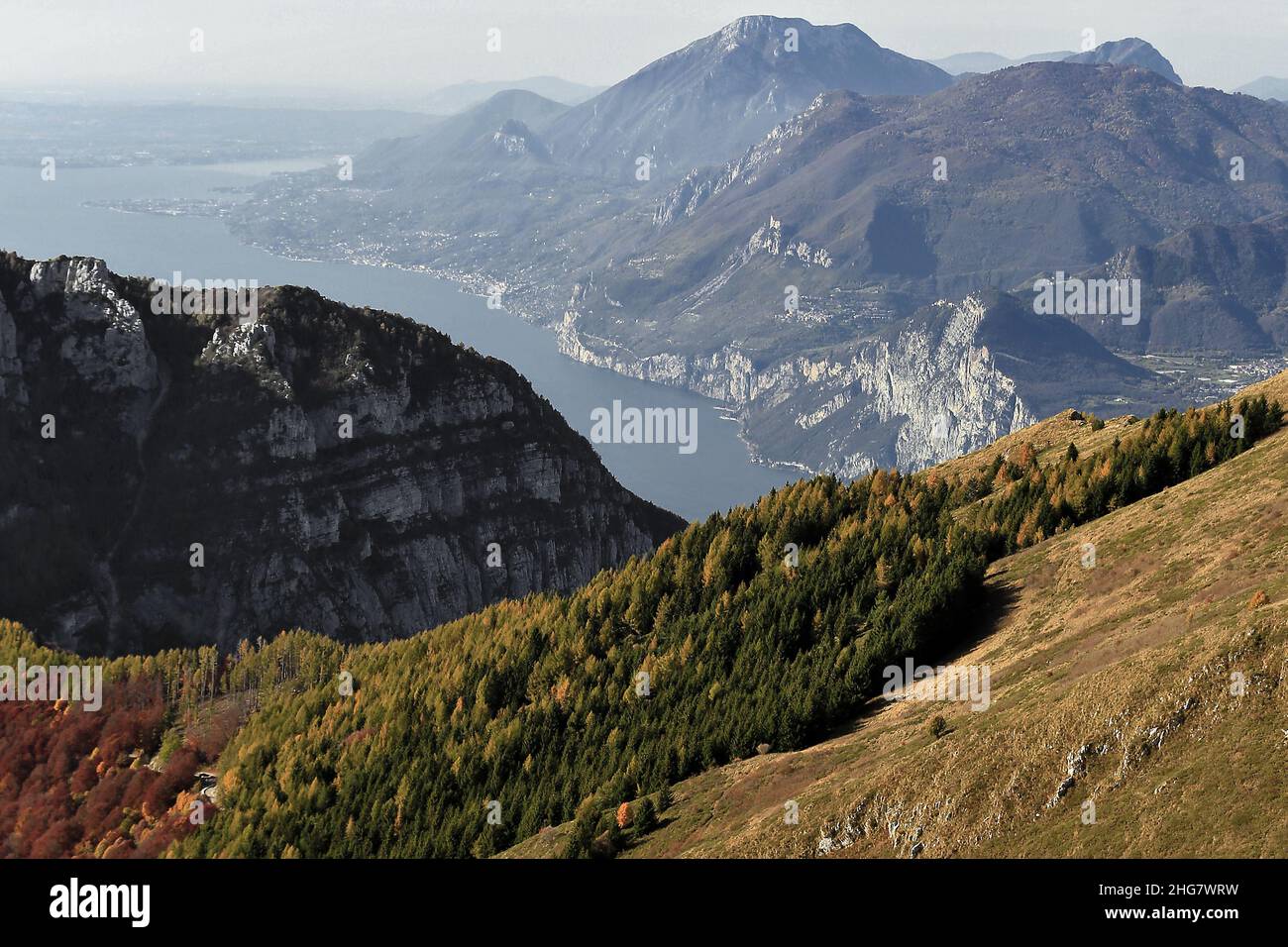 Aerial view over garda lake from Nago Baldo mountains, Italy, Trento ...