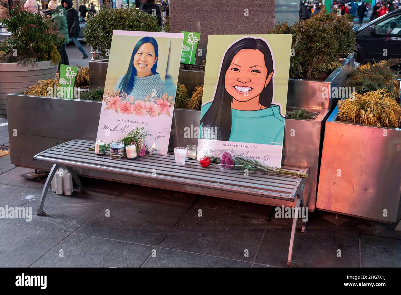 A make shift memorial seen at a candlelight vigil in Times Square for ...