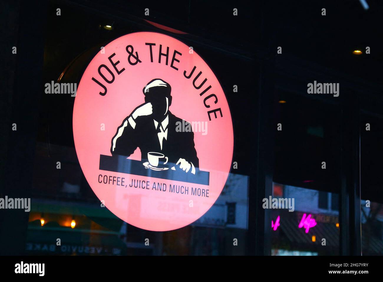 Joe and The Juice brand logo on the street in New York City, NY, USA on ...