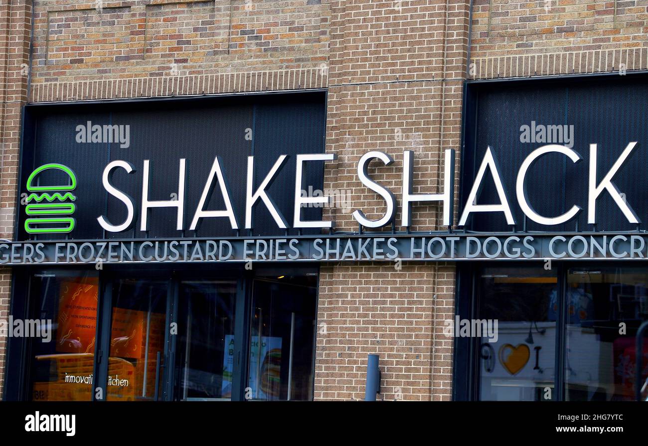 Shake Shack brand logo on the street in New York City, NY, USA on ...