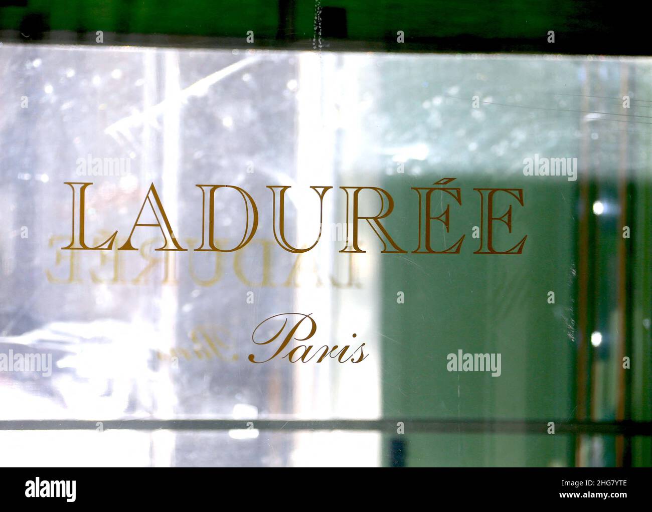 Laduree Paris brand logo on the street in New York City, NY, USA on ...