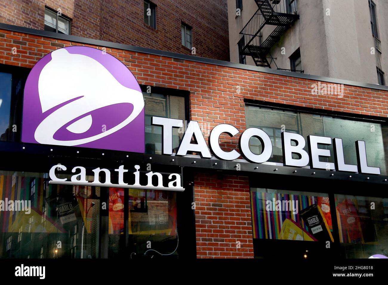 Taco Bell brand logo on the street in New York City, NY, USA on January ...