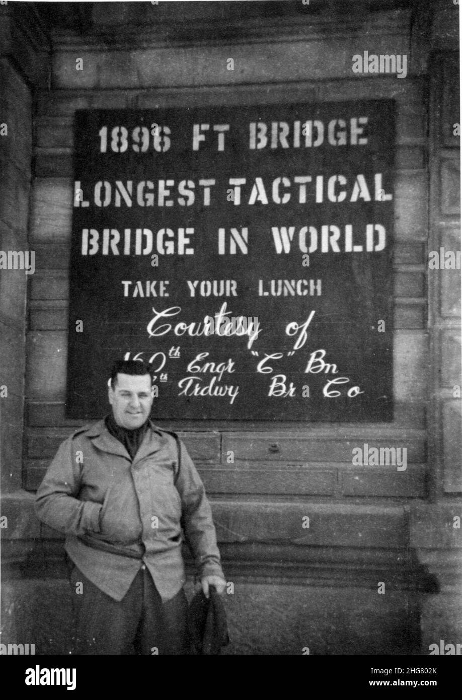 Sign at 1,896 foot Treadway M2 Bridge across the Rhine River April 1945 ...