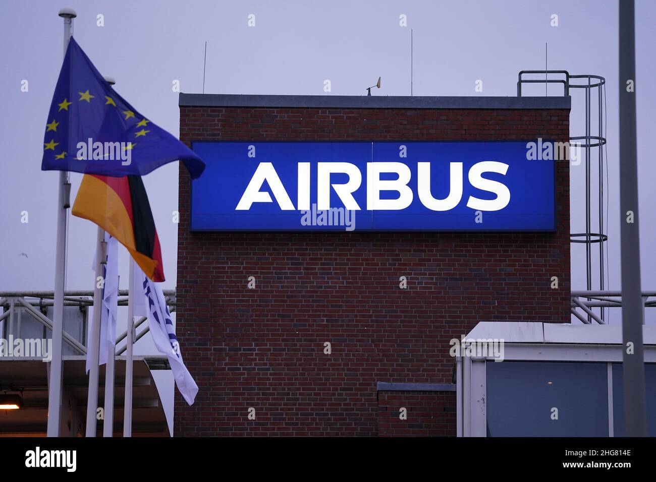 Hamburg, Germany. 18th Jan, 2022. The main gate of the Airbus plant in ...