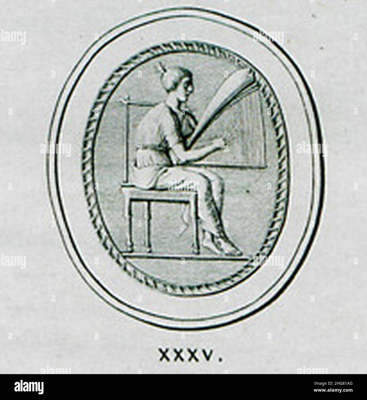 Signet with woman playing the harp - Peter Oluf Brøndsted - 1830 Stock ...