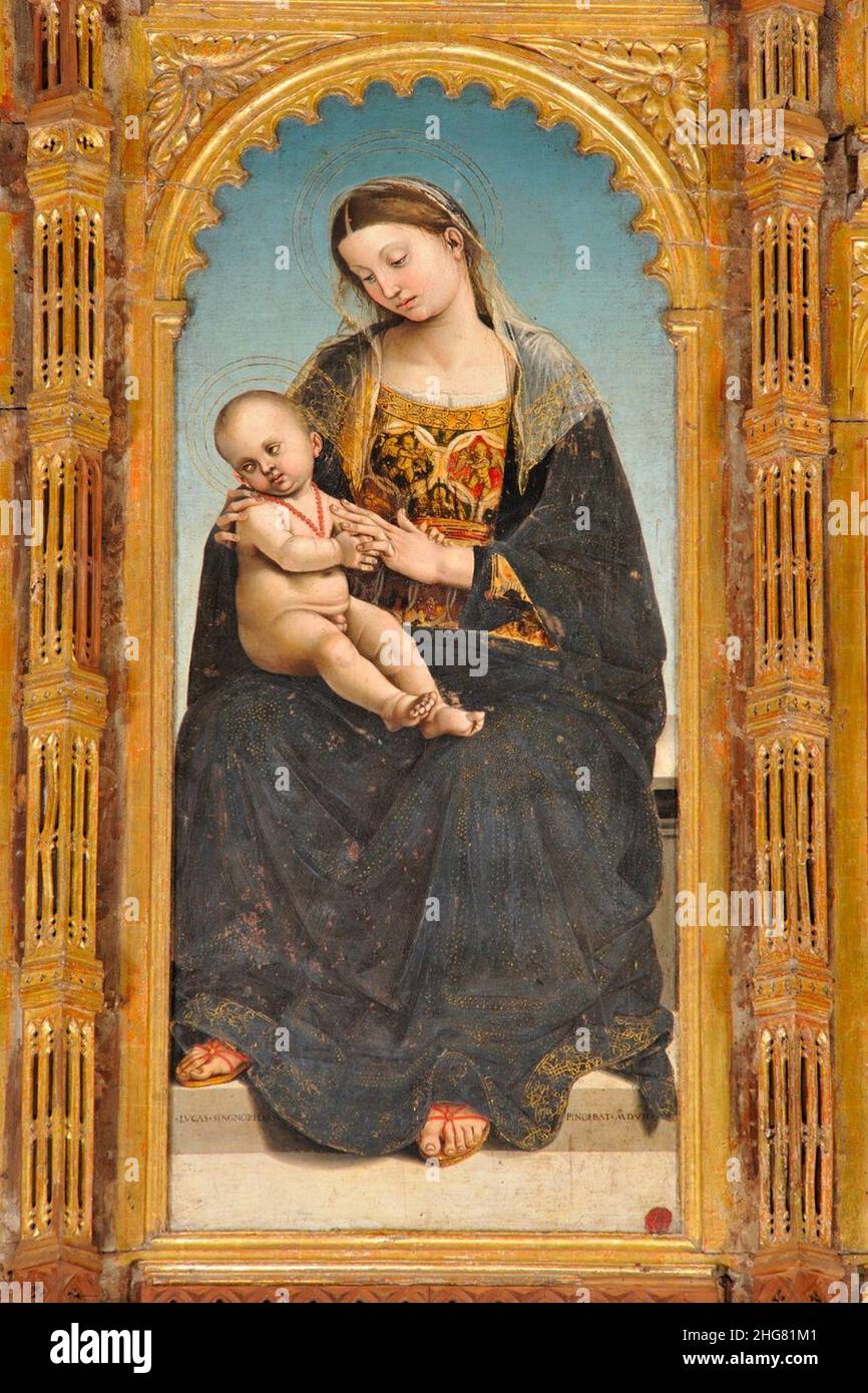 Signorelli Luca (1507), Madonna con Bambino in trono, Senigallia Stock ...