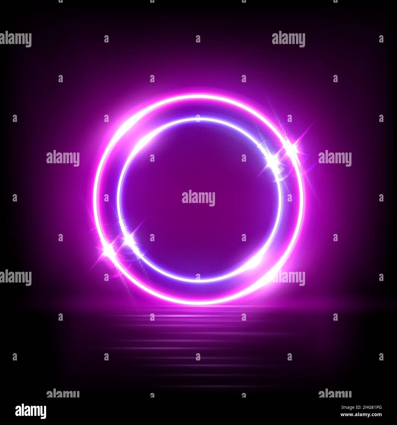 Neon circle frames with glow and shine vector illustration. Abstract ...