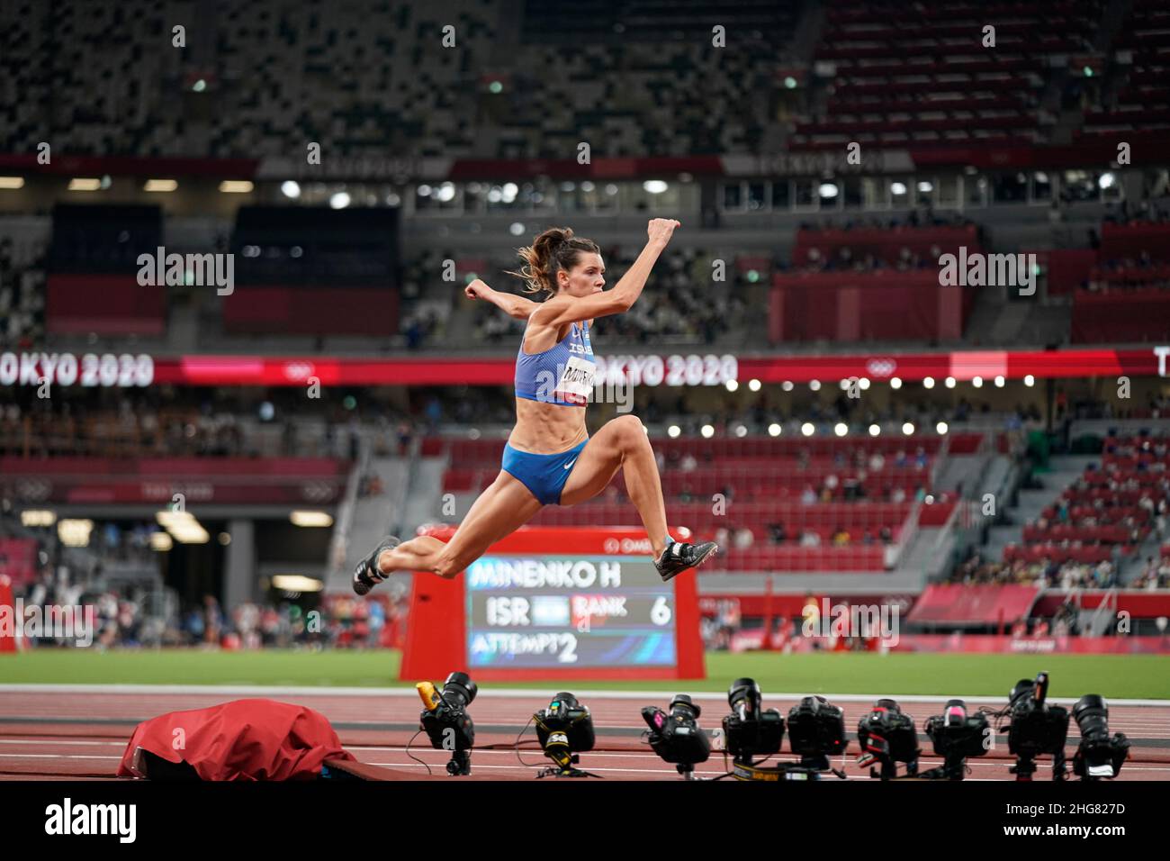 Hanna Minenko competing in the Triple Jump at the 2020 Tokyo Olympics ...