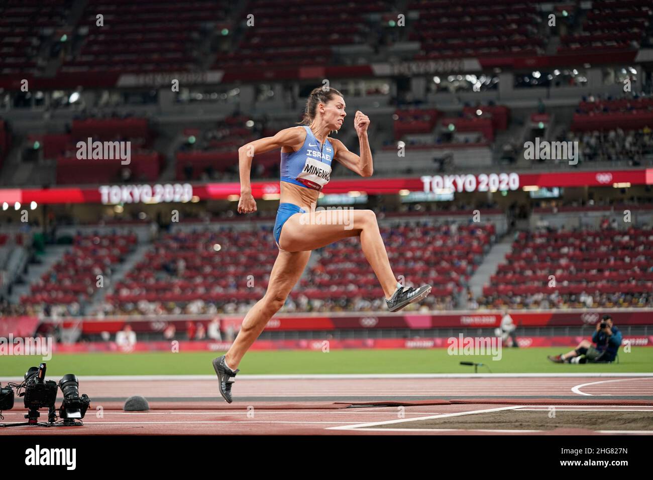 Hanna Minenko competing in the Triple Jump at the 2020 Tokyo Olympics ...
