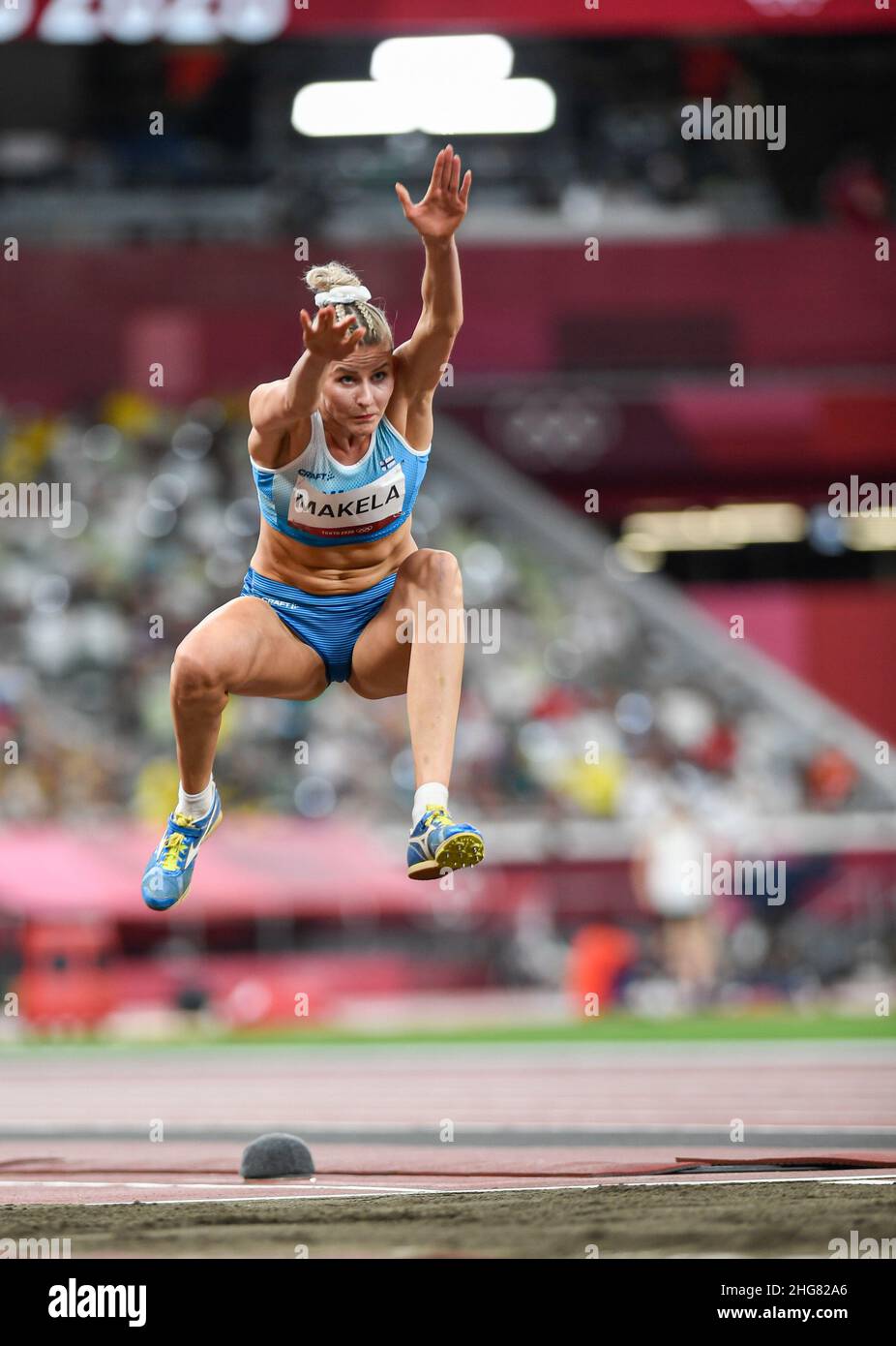 Kristina Makela competing in the Triple Jump at the 2020 Tokyo Olympics ...