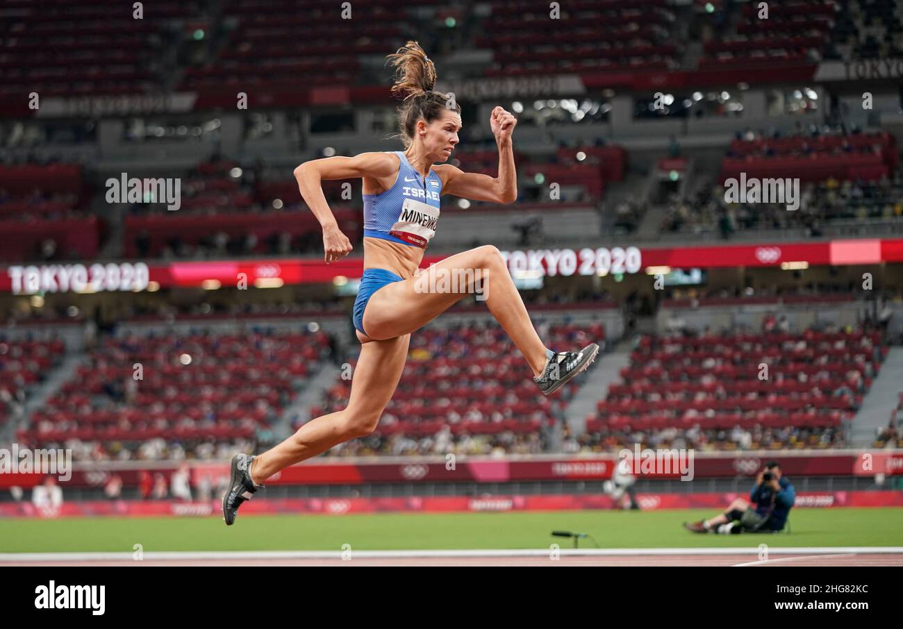 Hanna Minenko competing in the Triple Jump at the 2020 Tokyo Olympics ...