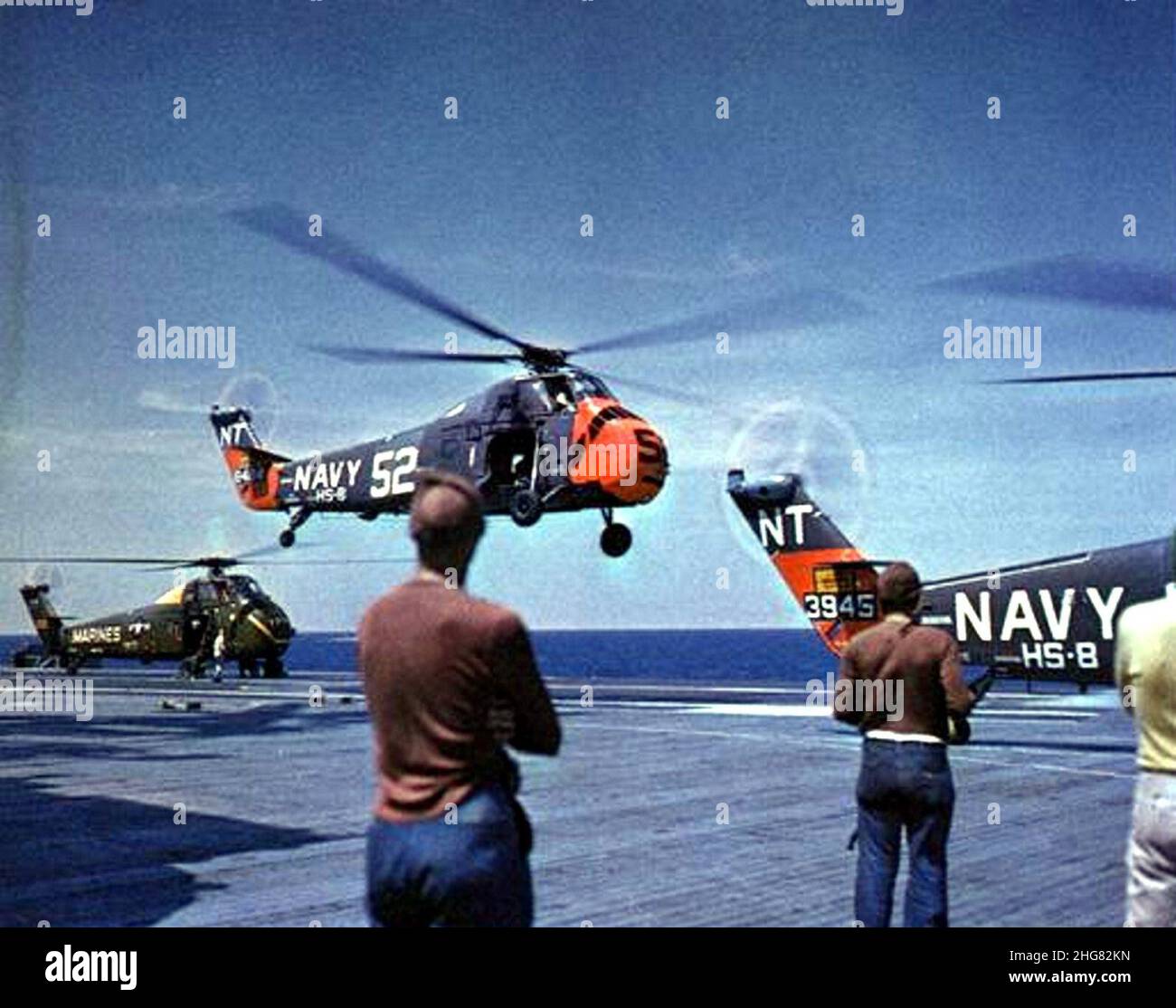 Sikorsky HSS-1 of HS-8 and HUS-1 of HMR(L)-163 aboard USS Bennington ...