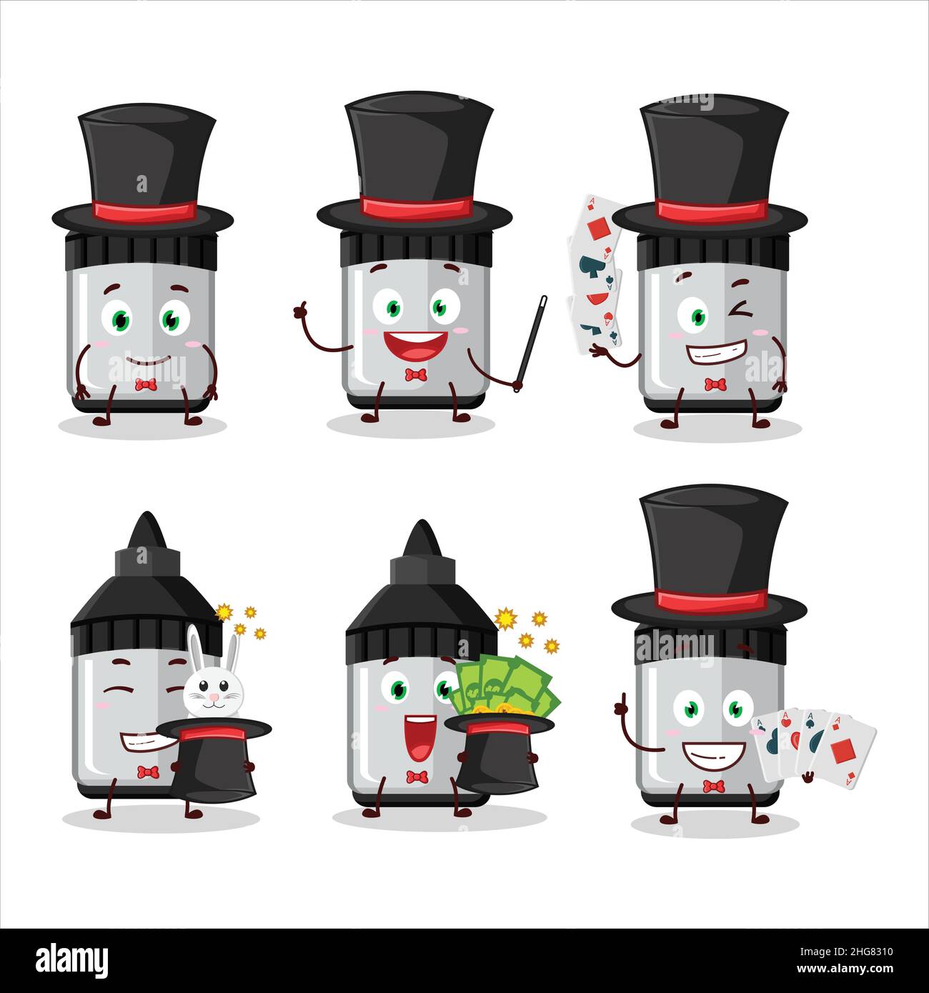 A whiteboard marker Magician cartoon character perform on a stage ...