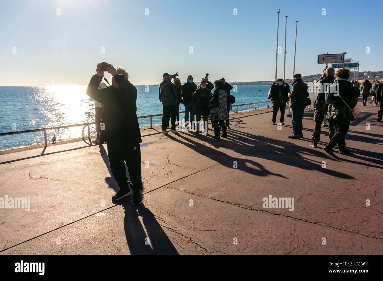 Nice, France, Group Senior tourists visiting City, near Beach, taking ...