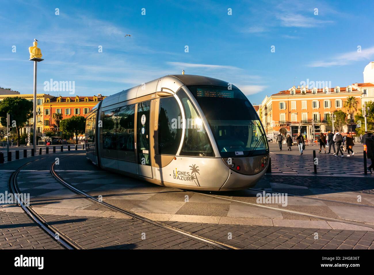 Nice, France, Public Transport on street, Tram, Front, tramway, lIne 1 ...
