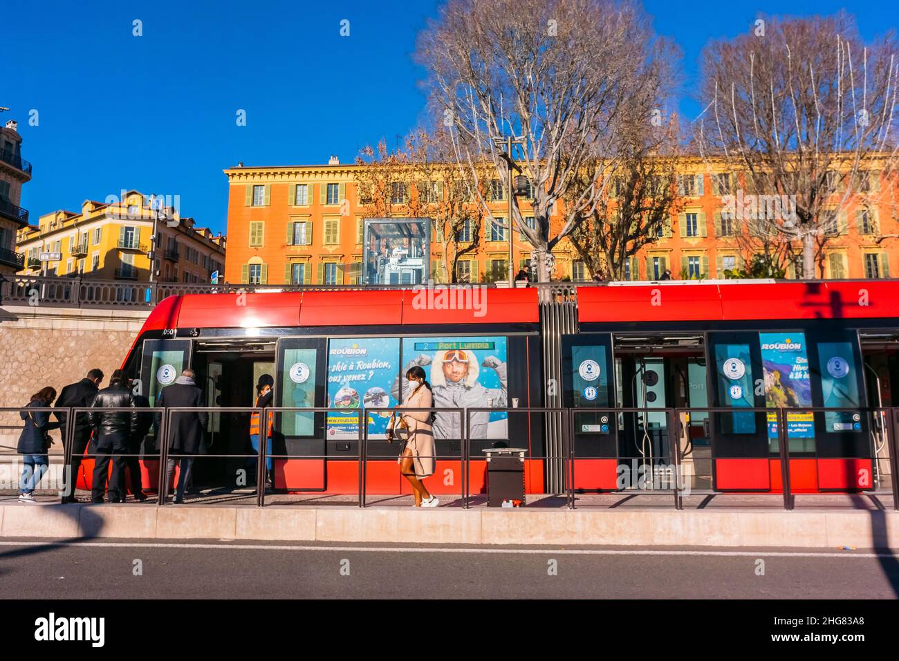 Nice, France, Public Transport on street, Tram, tramway No. 2 Stock ...