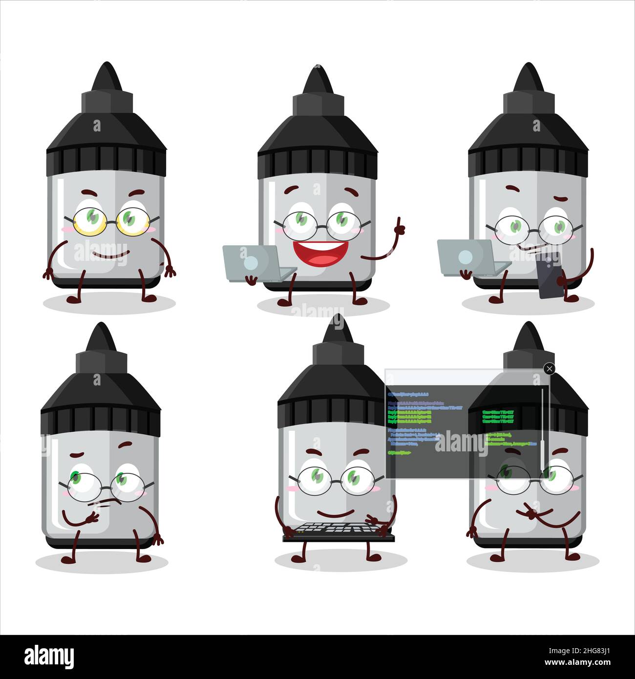 Whiteboard marker Programmer cute cartoon character with. Vector ...