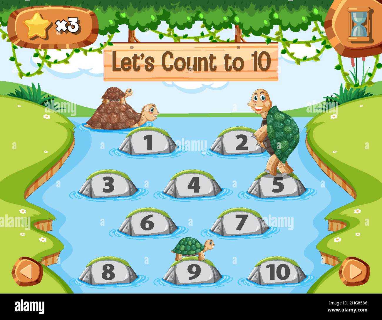 Forest scene with Let's count to 10 game template illustration Stock ...