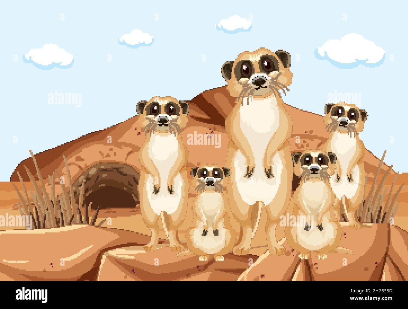 Group of cute meerkats Southern African animal illustration Stock ...