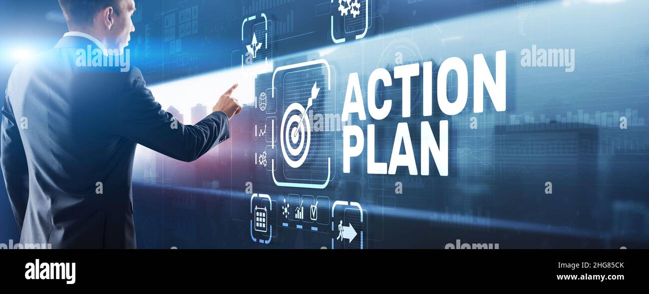 Business Action Plan strategy concept on virtual screen. Time ...