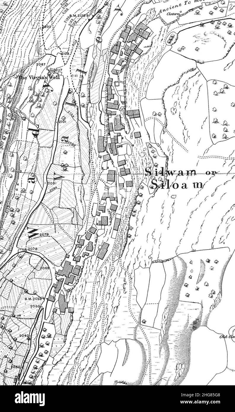 Silwan in the 1865 Ordnance Survey of Jerusalem Old City full map ...