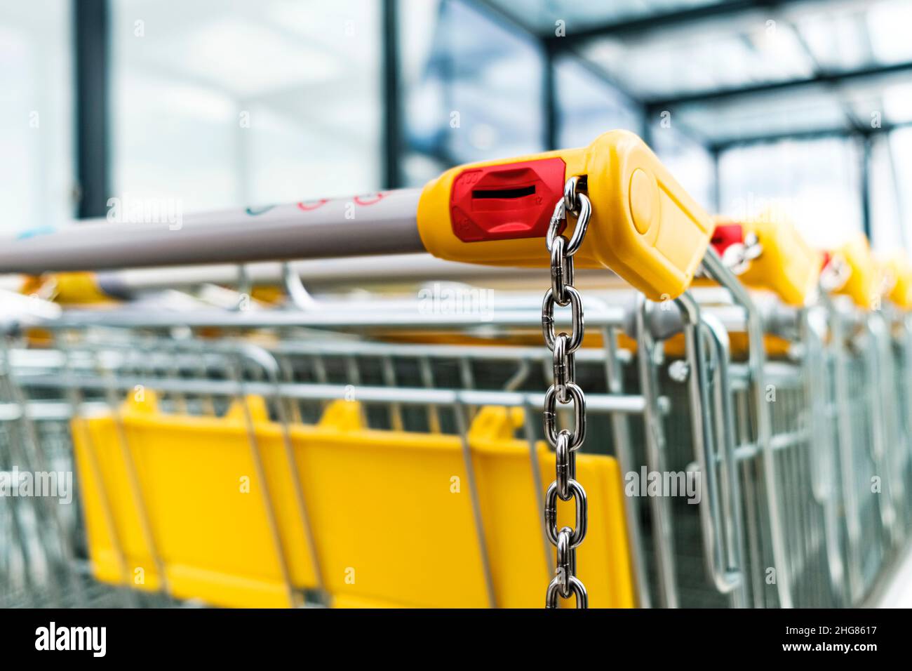 Shopping carts of a supermarket in a row, close up Stock Photo - Alamy