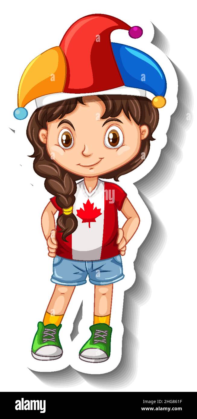 Sticker Canadian girl wearing Jester hat illustration Stock Vector ...