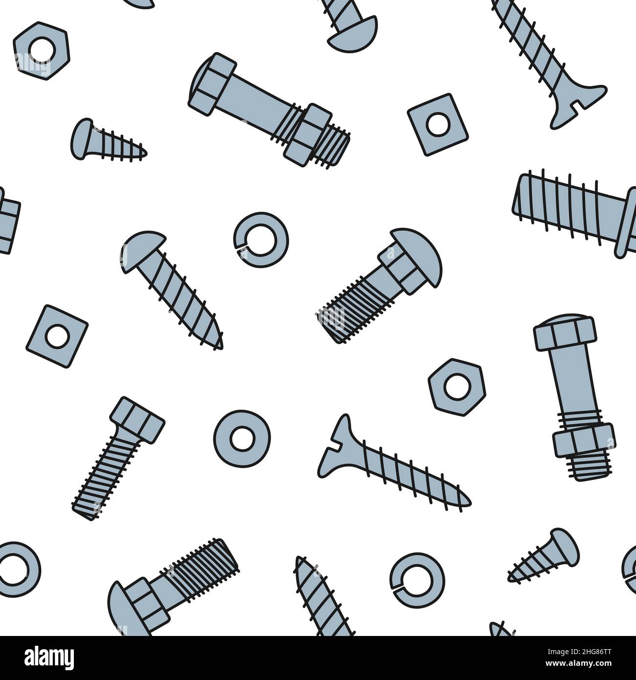 Hand drawn bolts, screws and nuts. Seamless pattern of fasteners in ...