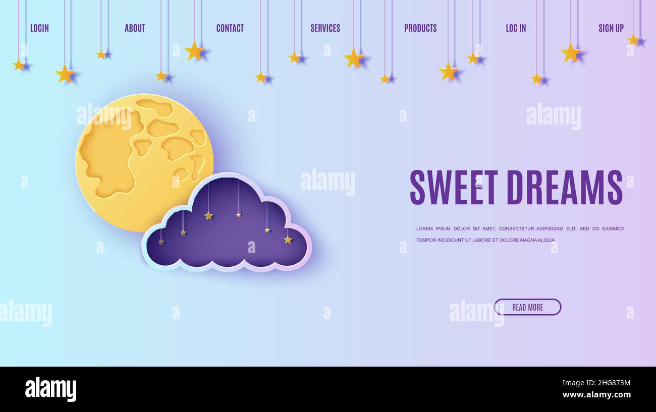 Night sky in paper cut style. Cut out 3d vector website template with ...