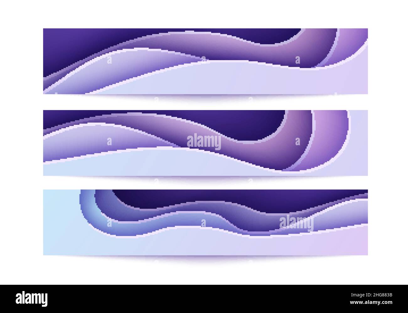 Set of 3d banners with wave in paper cut style. Three abstract flyers ...