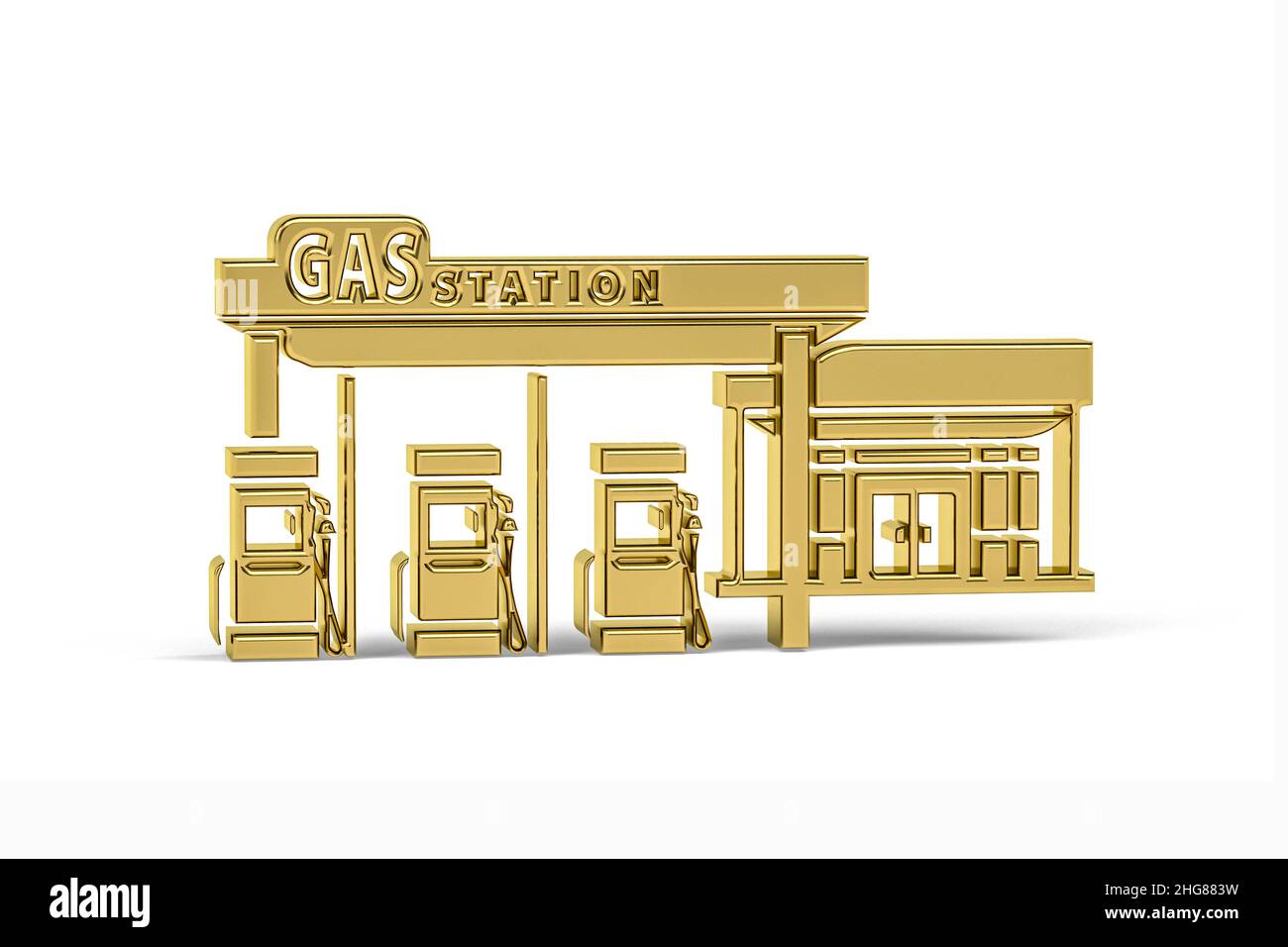 Golden 3d gas station icon isolated on white background - 3d render ...
