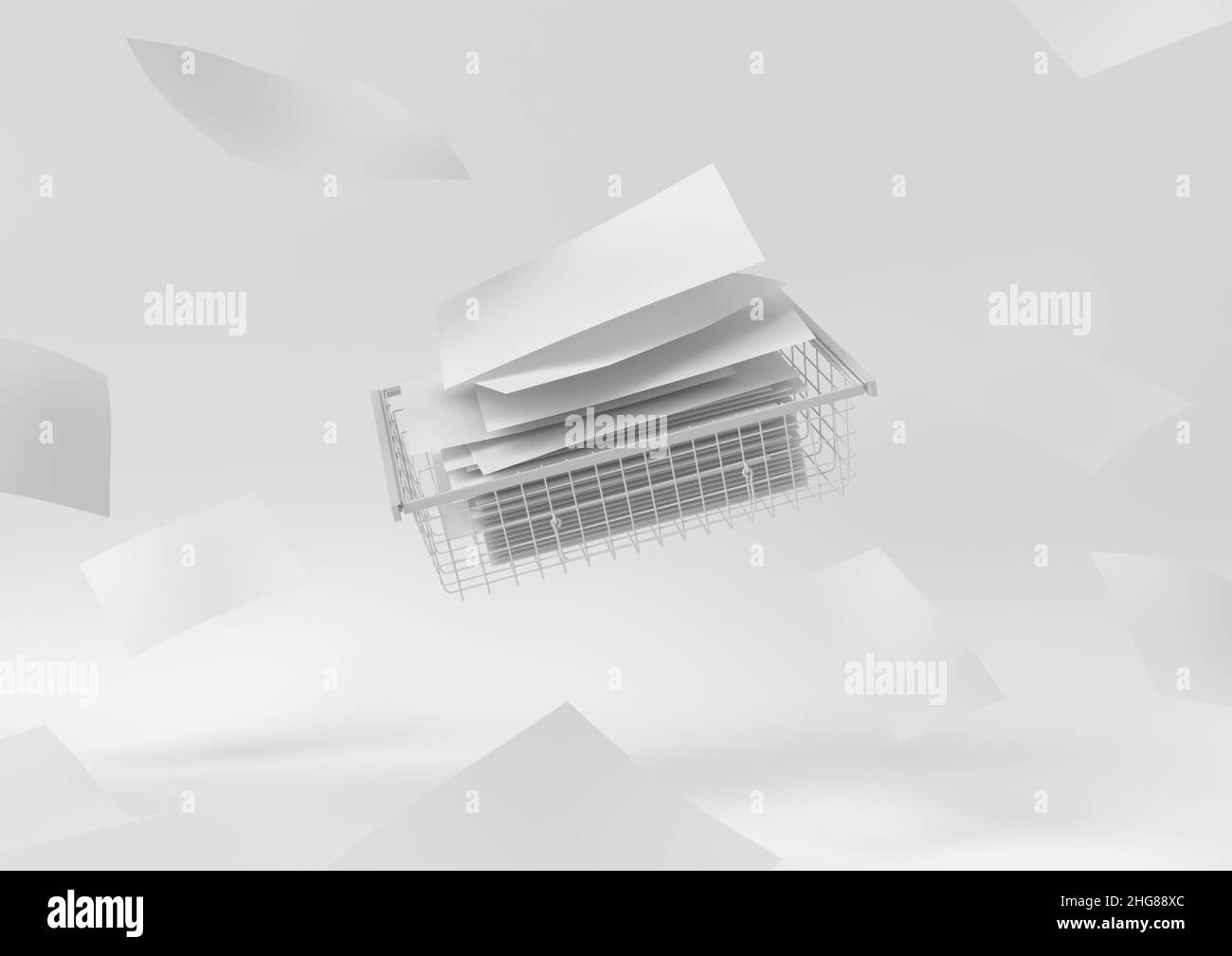 Creative minimal paper idea. Concept white document basket with white ...