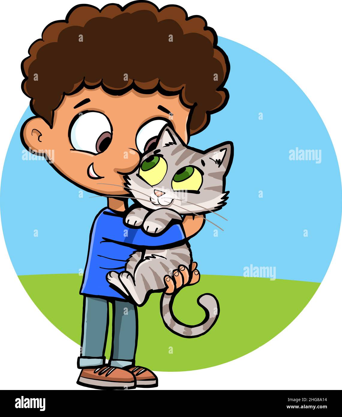 Boy and cat pet Stock Photo - Alamy