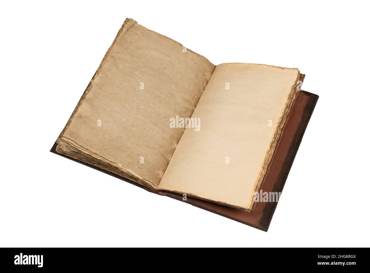 An open empty old notebook isolated on a white background. Copy space ...